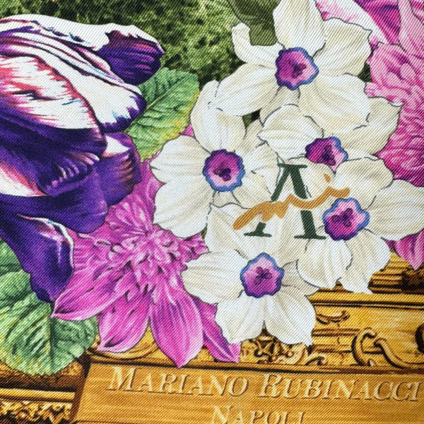 Rubinacci Silk Scarf Floral Purple Gold Villa Lucia - Square Foulard ...