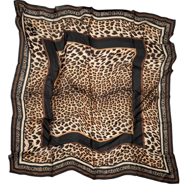 Roberto Cavalli Scarf Leopard Print & Logo - Extra Large Square Shawl ...