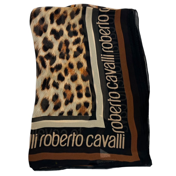 Roberto Cavalli Scarf Leopard Print & Logo - Extra Large Square Shawl ...