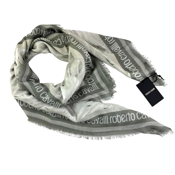 Roberto Cavalli Scarf Gray Feather Design - Extra Large Shawl - Como Milano