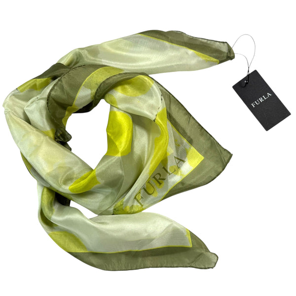 Furla Scarf Chartreuse Olive Floral Design - Square Silk Scarf - Como ...