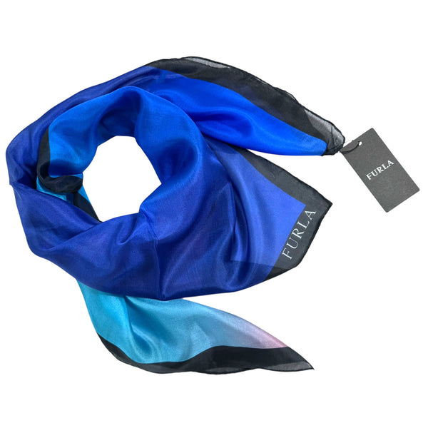 Furla Scarf Royal Blue Pink Design - Square Silk Scarf - Como Milano