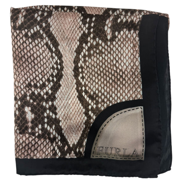 Furla Scarf Black Dark Brown Snakeskin - Square Silk Scarf - Como Milano