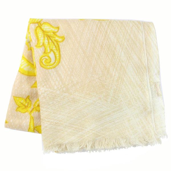 Kiton Cashmere Silk Scarf Beige Gold Ornamental Design SALE - Como Milano