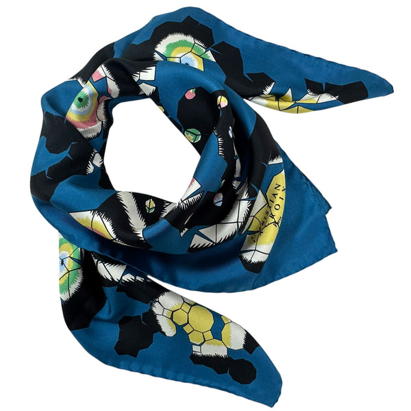Christian Lacroix Scarf Dark Blue - Square Twill Silk Foulard - Como Milano