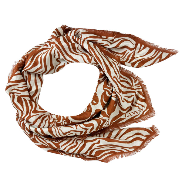 Lanvin Scarf Brown White Flowers Design - Extra Large 55 Inch Square W ...