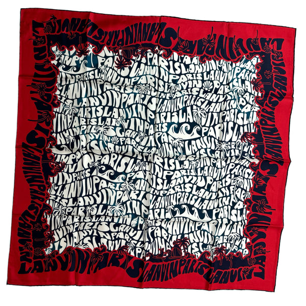 Lanvin Scarf Red Navy Logo Island Design - Twill Silk Square Foulard B ...