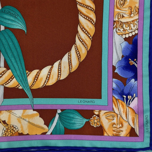 Leonard Paris Scarf Brown Gold Design - Twill Silk Large Square Foular ...
