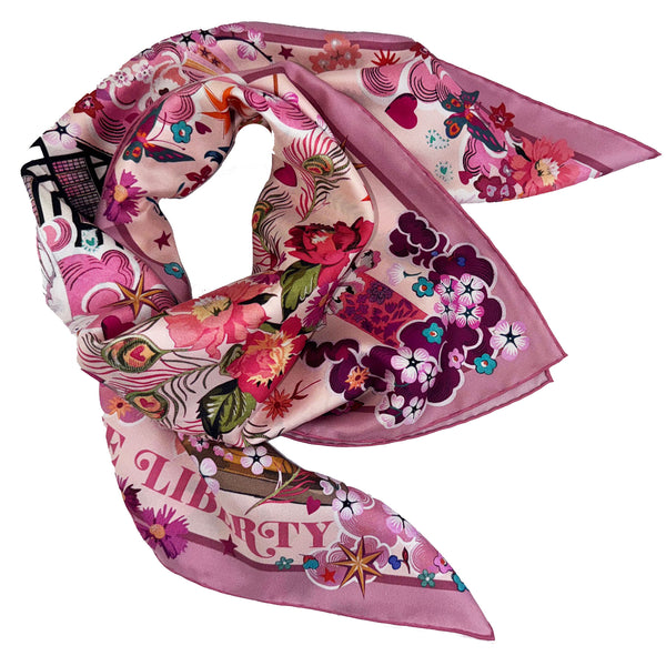 Liberty London Scarf Pink Signature Design - Twill Silk Square Foulard ...