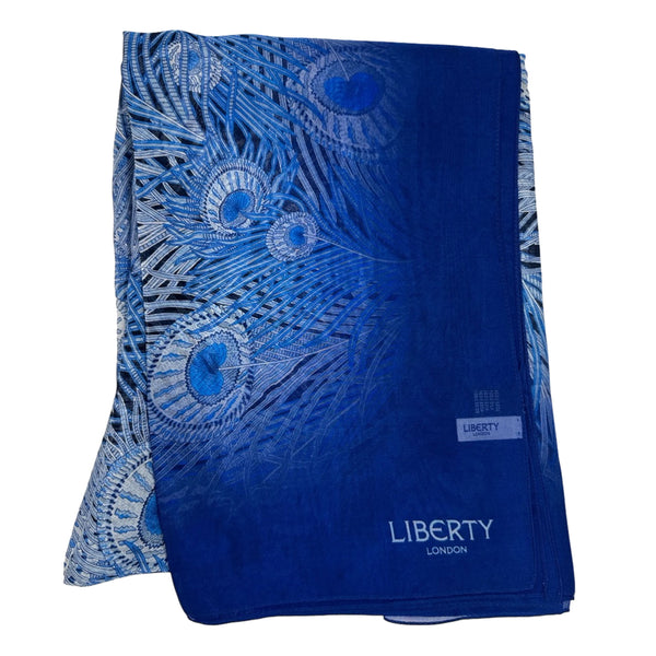 Liberty London Scarf Royal Blue Peacock Design - Extra Large Chiffon S ...