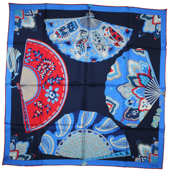 E. Marinella Scarf Folding Fans Design - Twill Silk Square Foulard ...