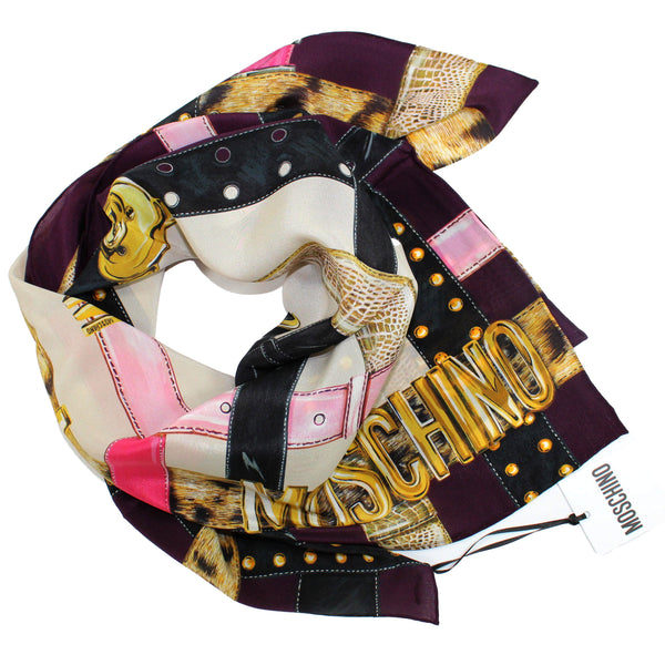 Moschino Scarf Pink Belt Logo Design - Large Square Silk Foulard FINAL ...