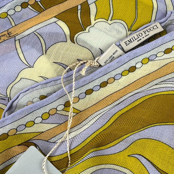 Emilio Pucci Scarf Olive Lilac Floral - Diamond Shape Wool Silk Scarf ...