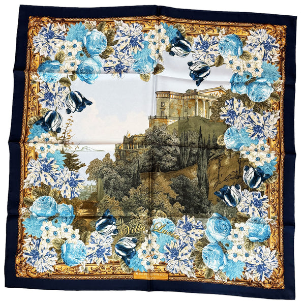 Rubinacci Silk Scarf Navy Villa Lucia Design - Square Foulard - Como Milano